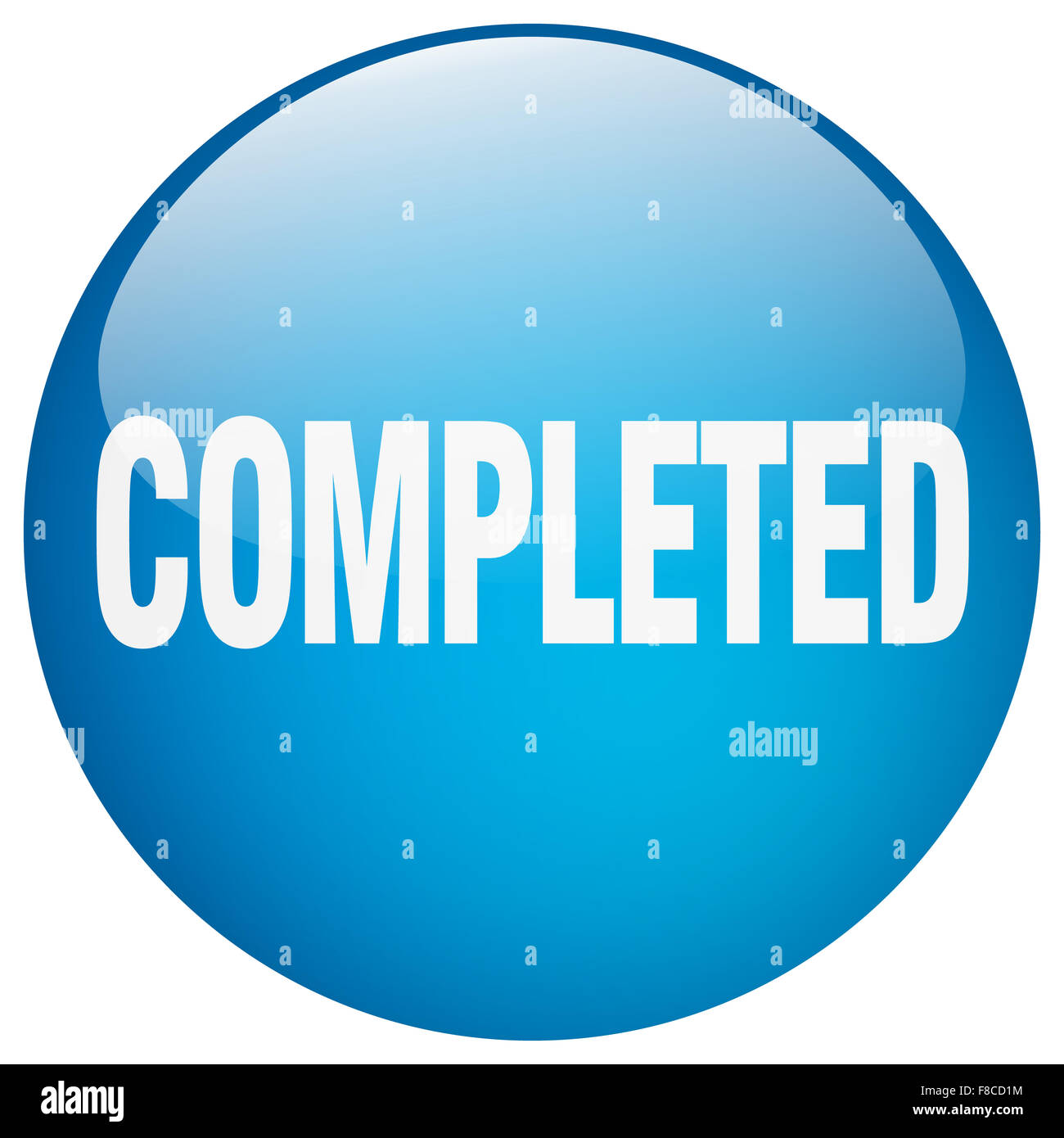 completed blue round gel isolated push button Stock Photo - Alamy
