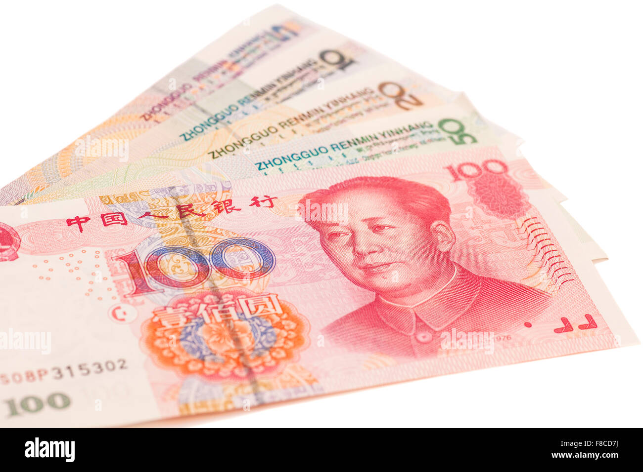 Chinese yuan banknotes isolated on white background Stock Photo - Alamy