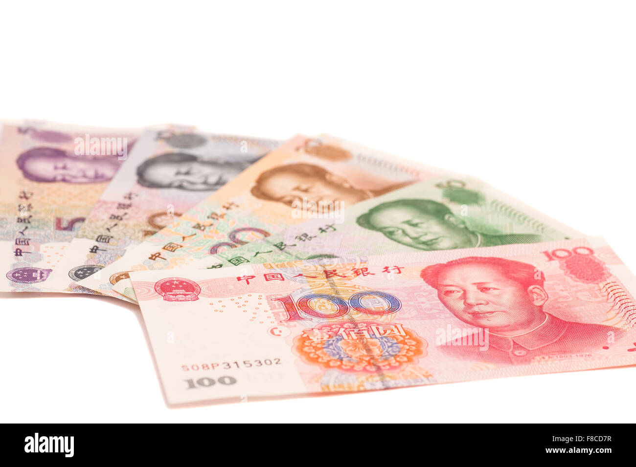 Chinese yuan banknotes isolated on white background Stock Photo - Alamy