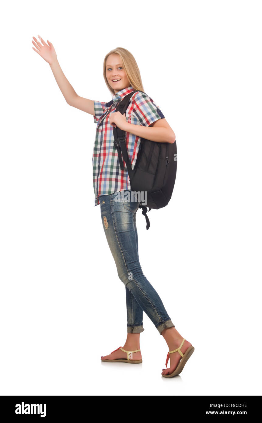 Young student isolated on the white background Stock Photo - Alamy