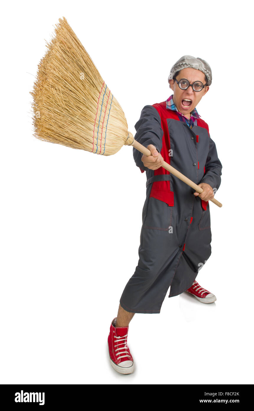 Funny janitor isolated on white Stock Photo - Alamy