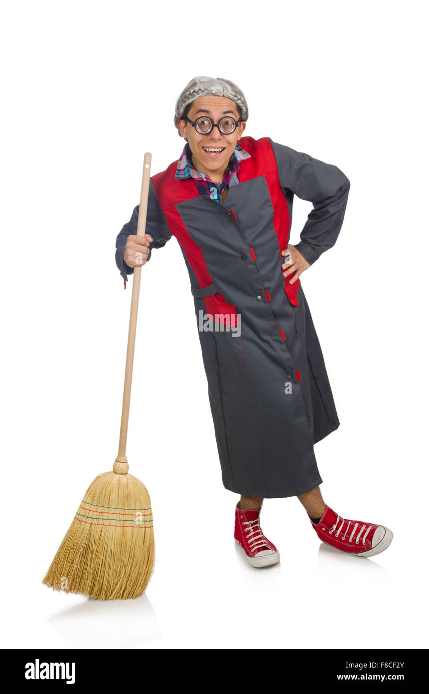 Funny janitor isolated on white Stock Photo - Alamy