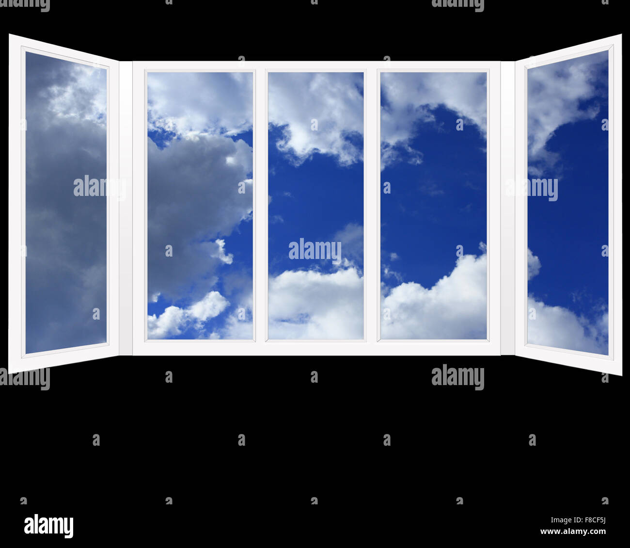 plastic window overlooking the blue beautiful heaven isolated Stock ...
