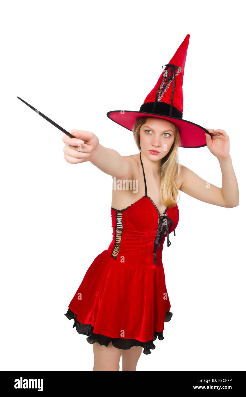 Woman magician doing her tricks with wand Stock Photo - Alamy
