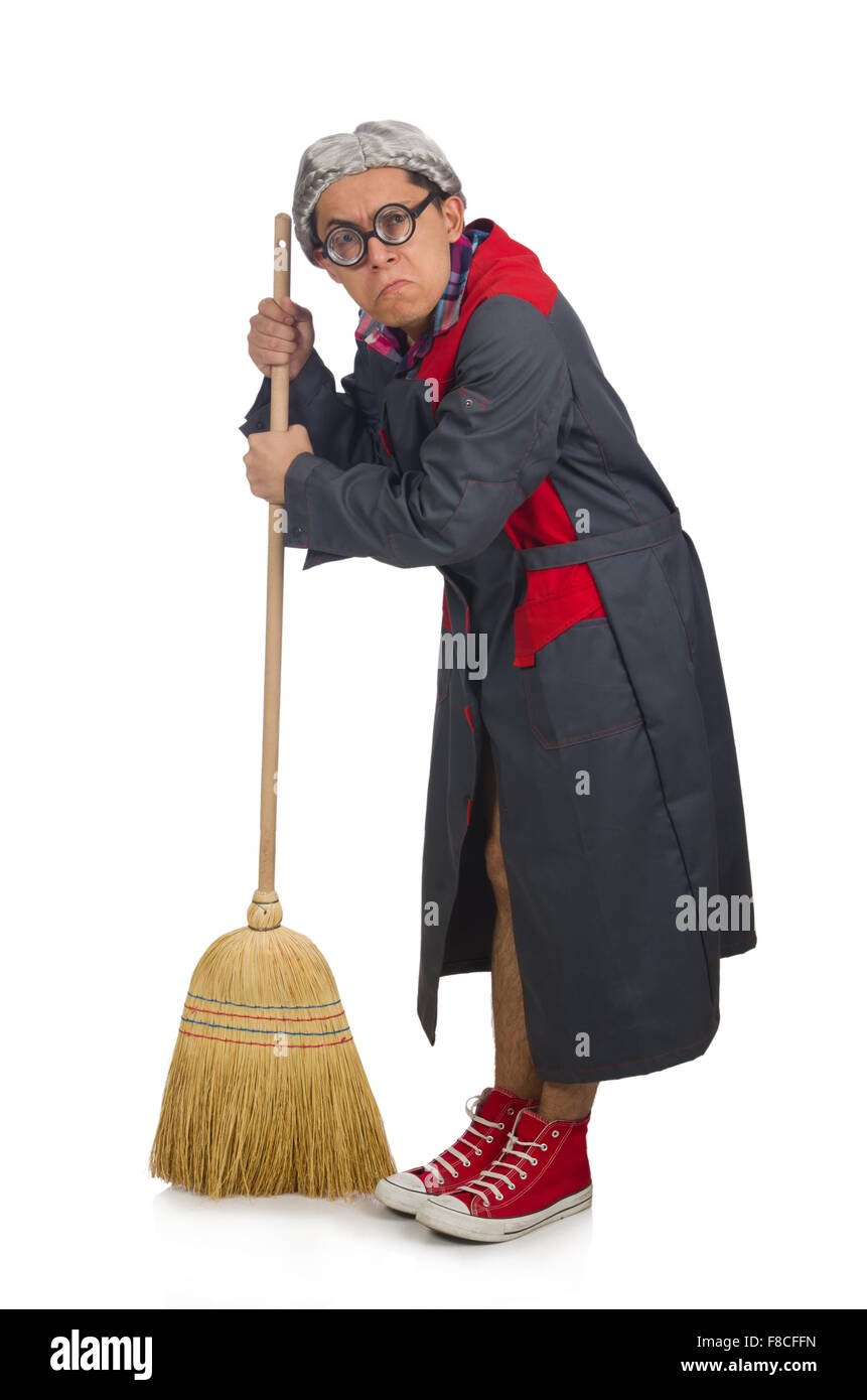 Funny janitor isolated on white Stock Photo - Alamy