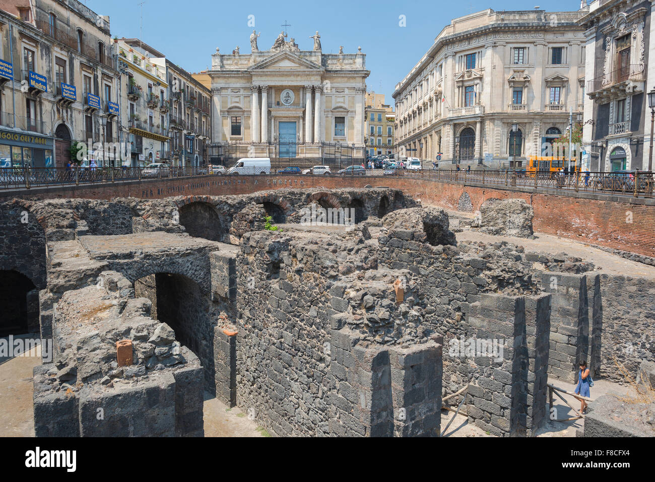 Catania Roman amphitheater, view of a section of the exterior wall of ...