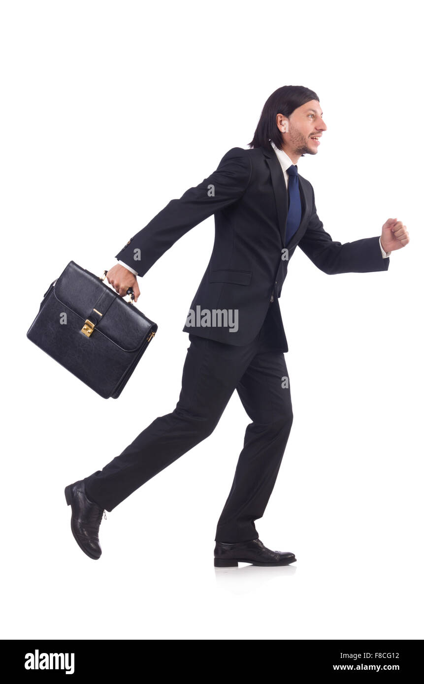 Businessman rushing isolated on the white background Stock Photo - Alamy