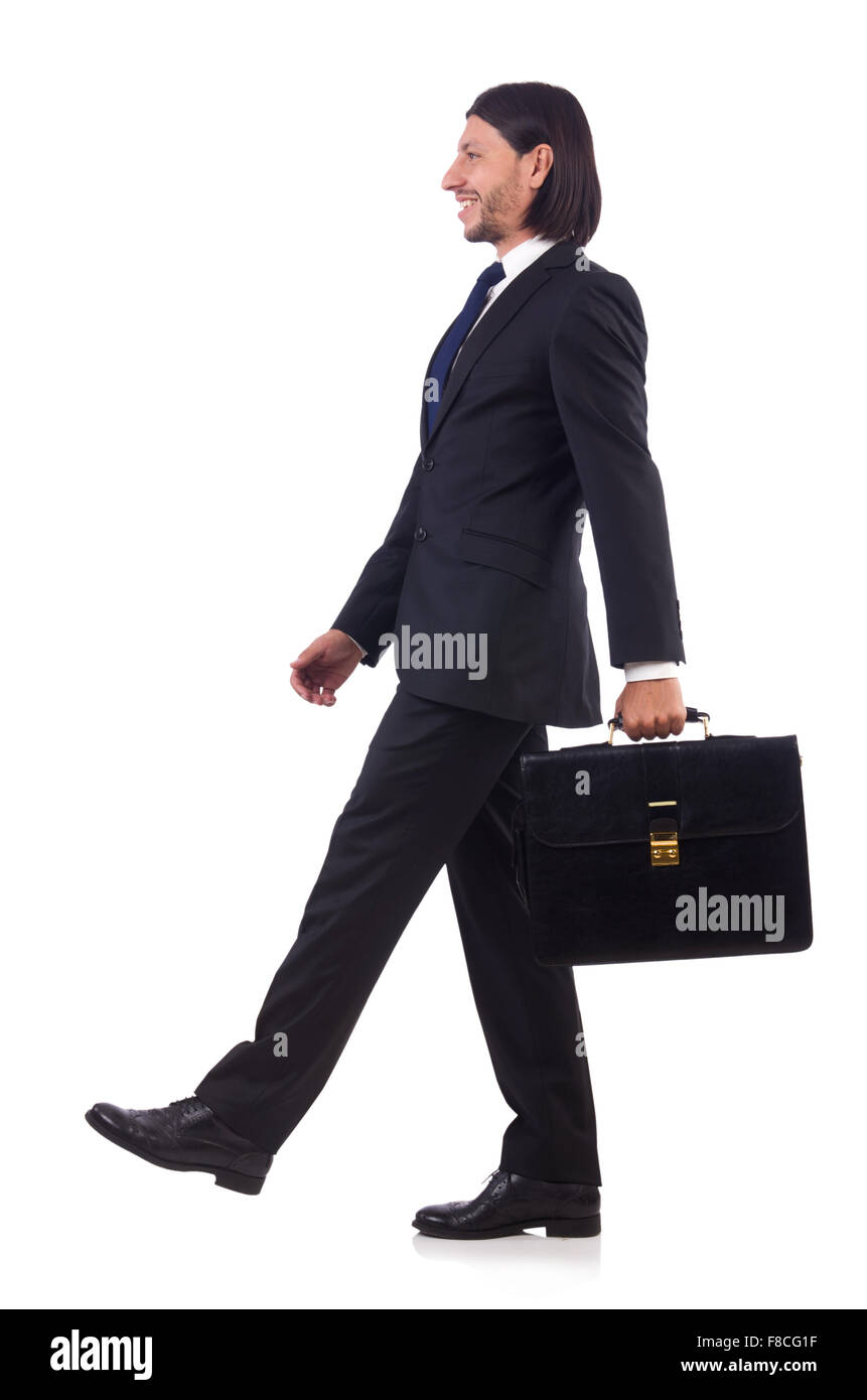 Businessman rushing isolated on the white background Stock Photo - Alamy