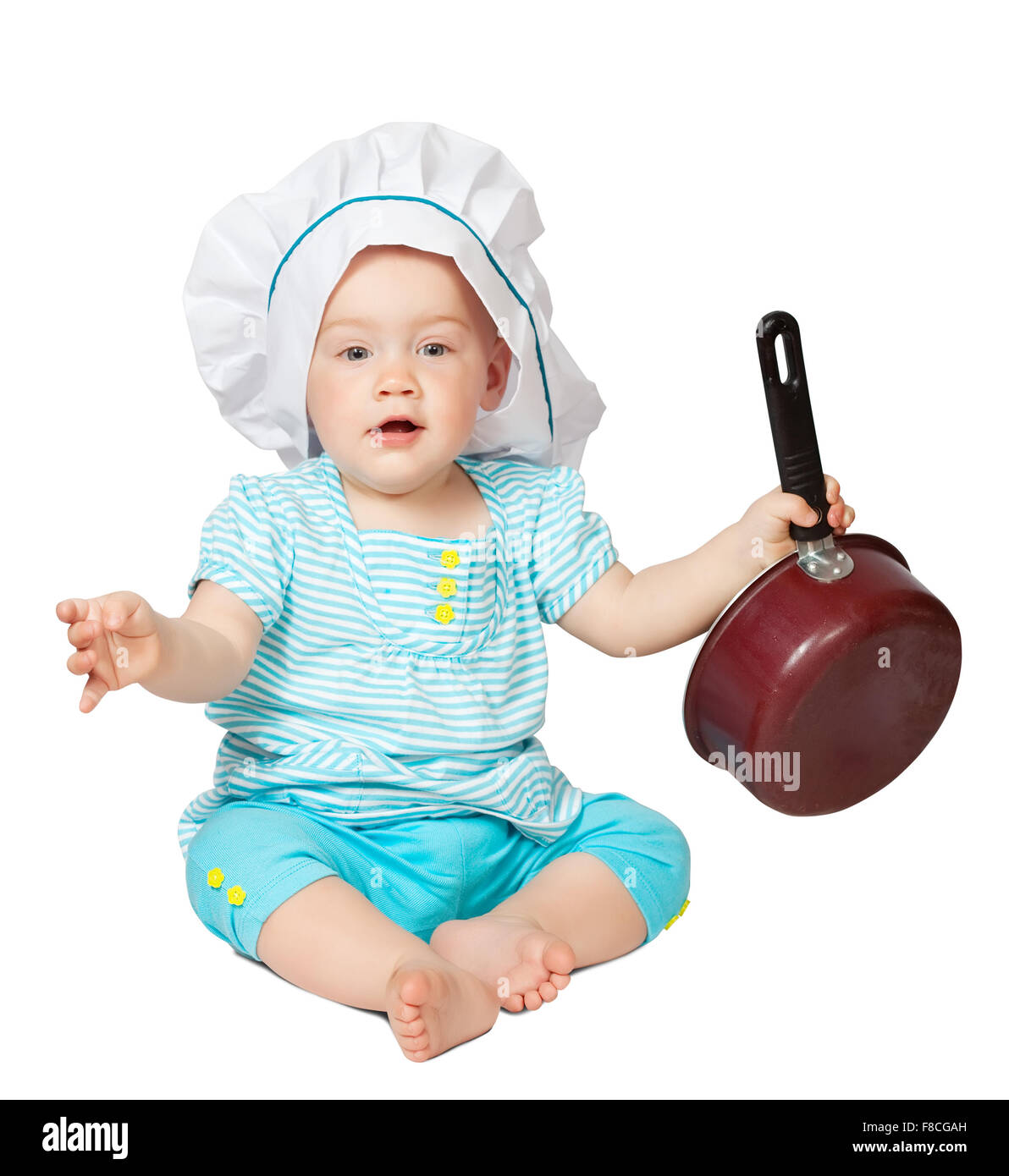Baby cook in toque over white background Stock Photo - Alamy