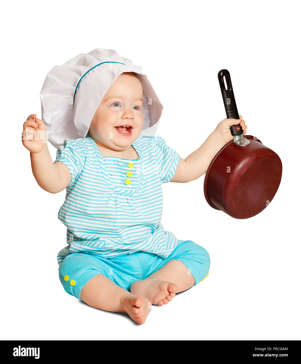 Baby cook in toque over white background Stock Photo - Alamy
