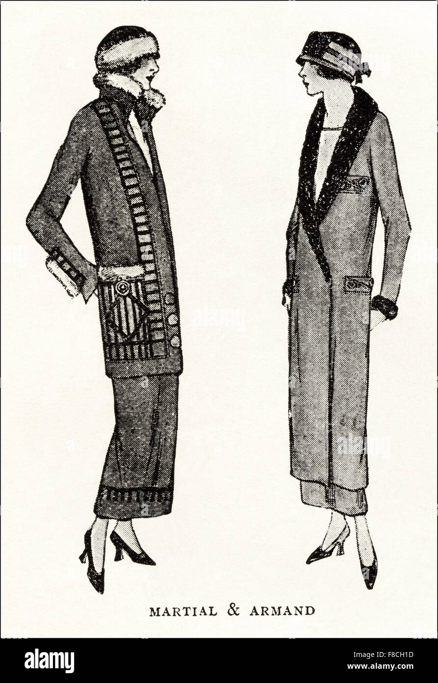 Paris fashion of 1923. Flapper fashion of the 1920s. Frock & coat by ...