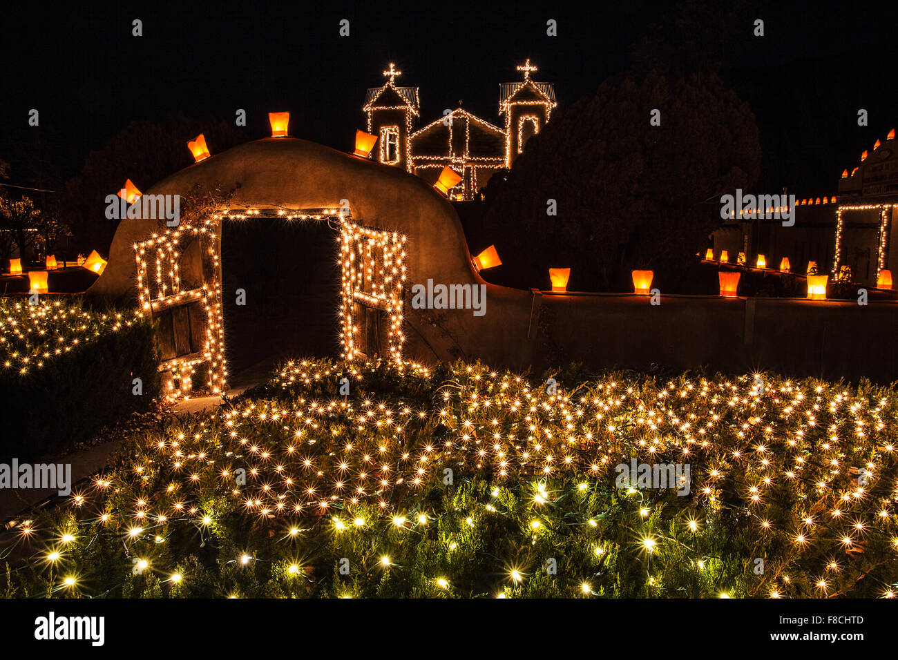 Traditional Christmas lights, known as faralitos or luminarias ...