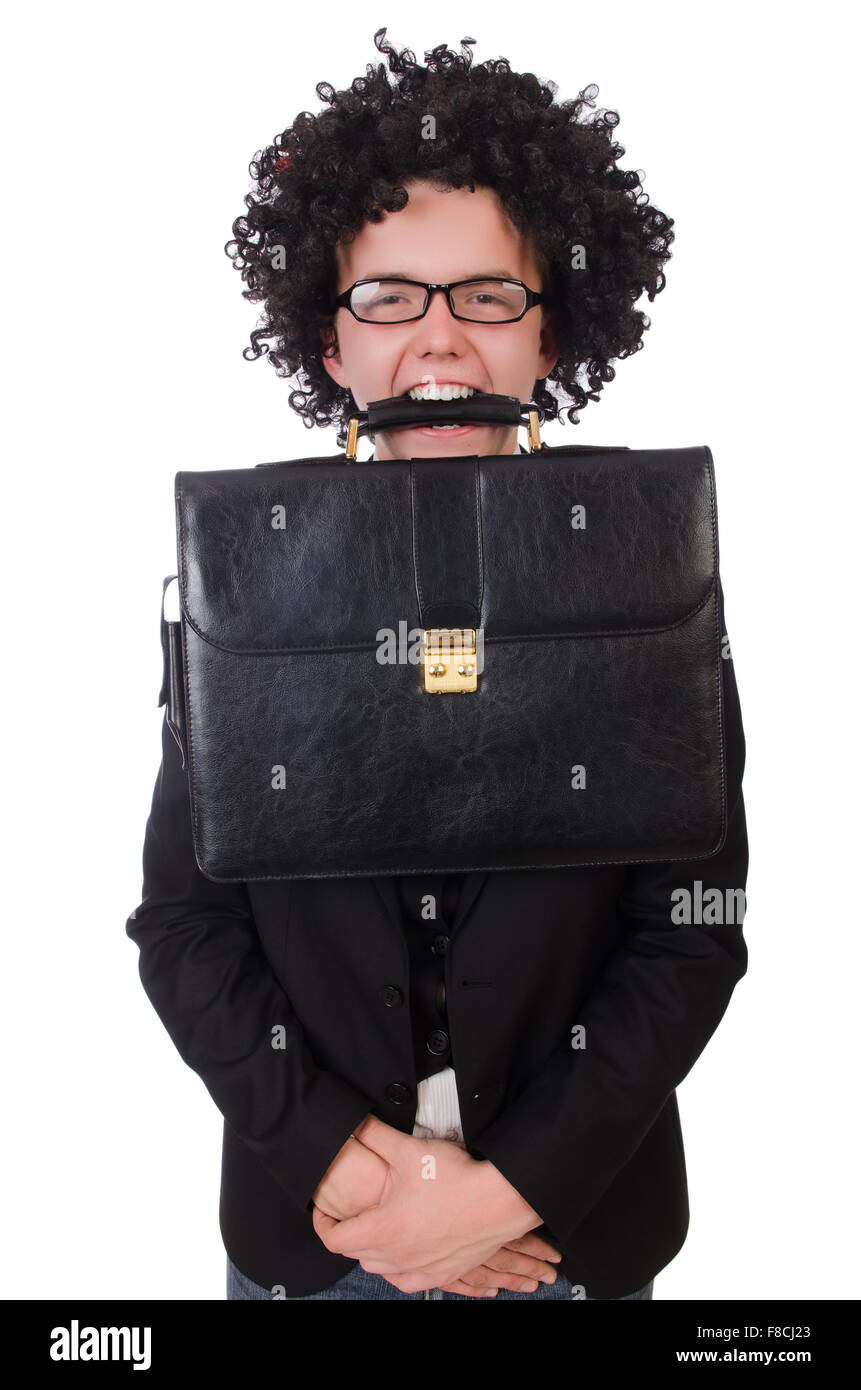 Funny businessman isolated on the white Stock Photo - Alamy