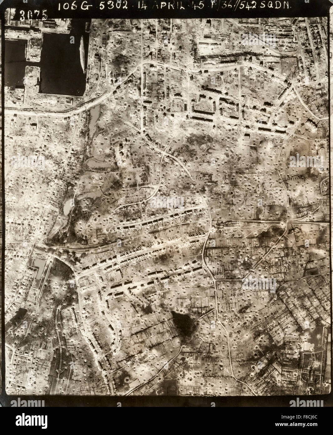 World War II aerial reconnaissance photograph of the port city of Kiel ...
