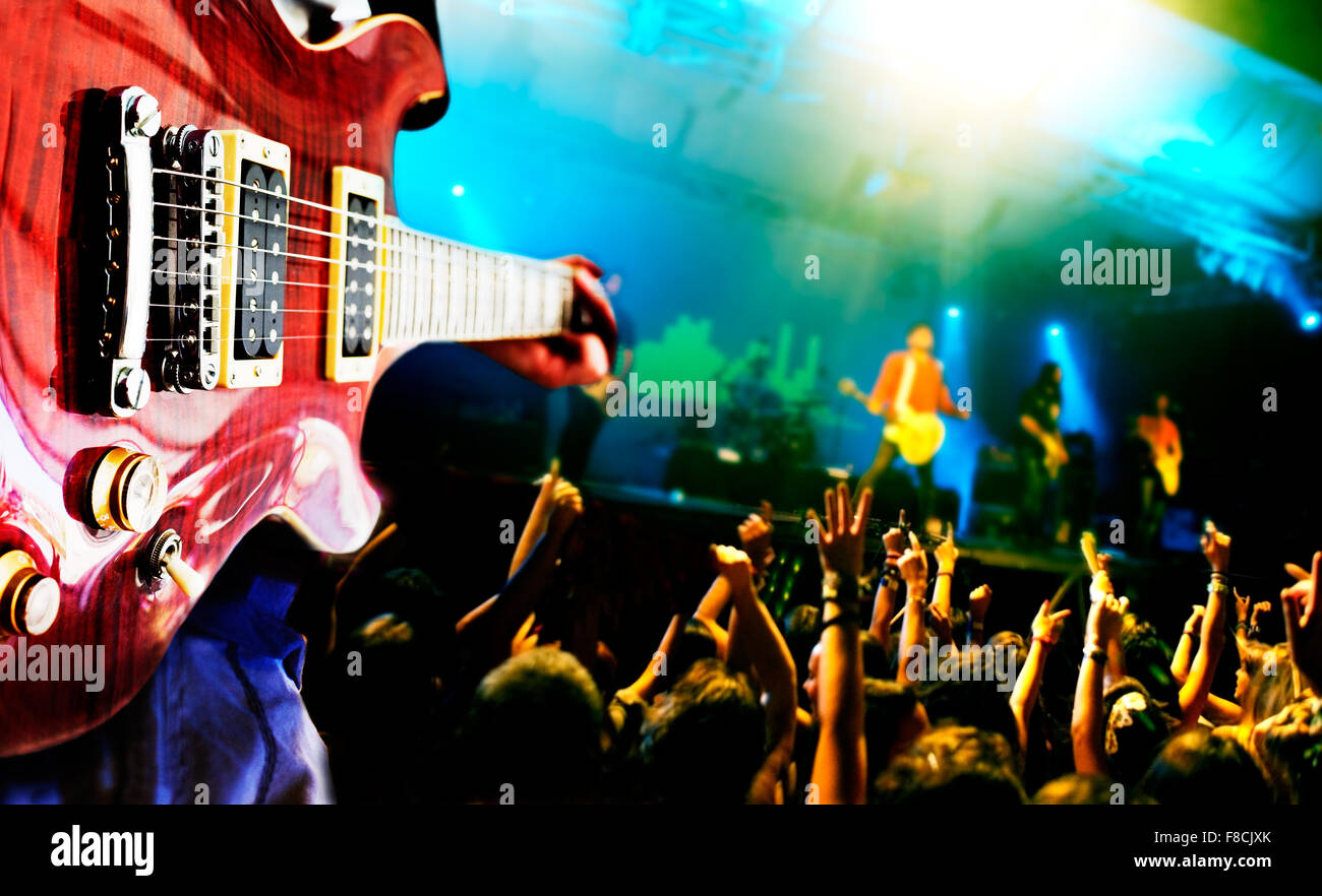 Live music background,Guitar player and public Stock Photo - Alamy