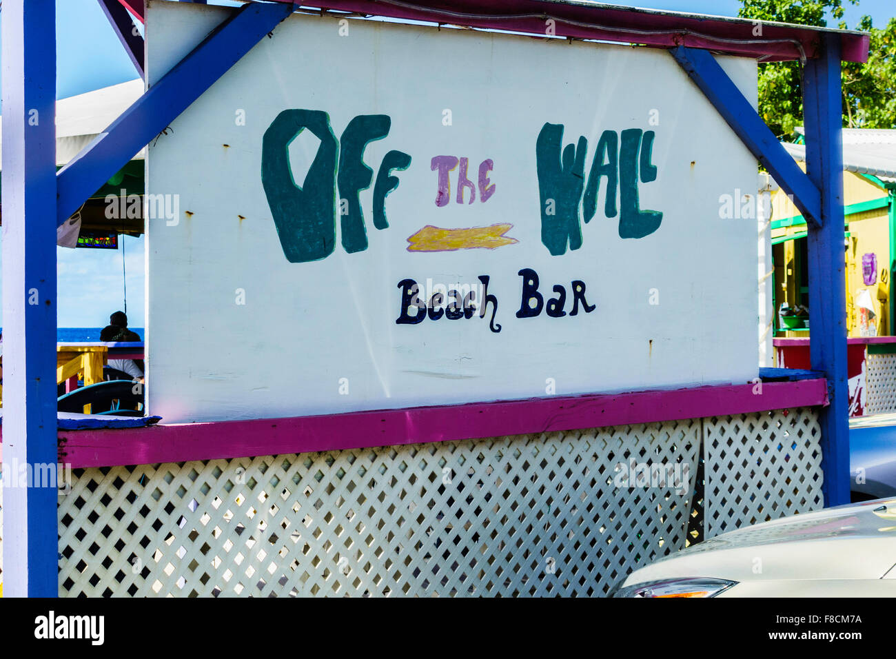 The sign of Off The Wall Beach Bar in St. Croix, U.S. Virgin Islands ...