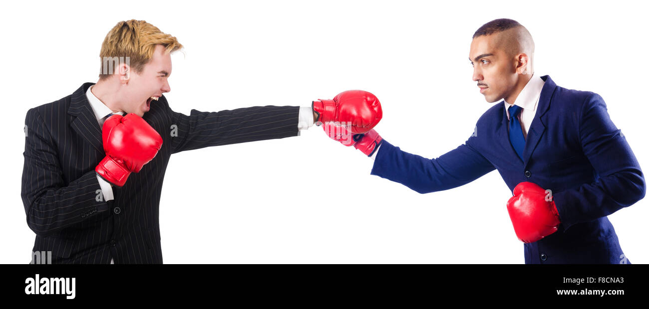 Two businessmen boxing isolated on the white Stock Photo - Alamy