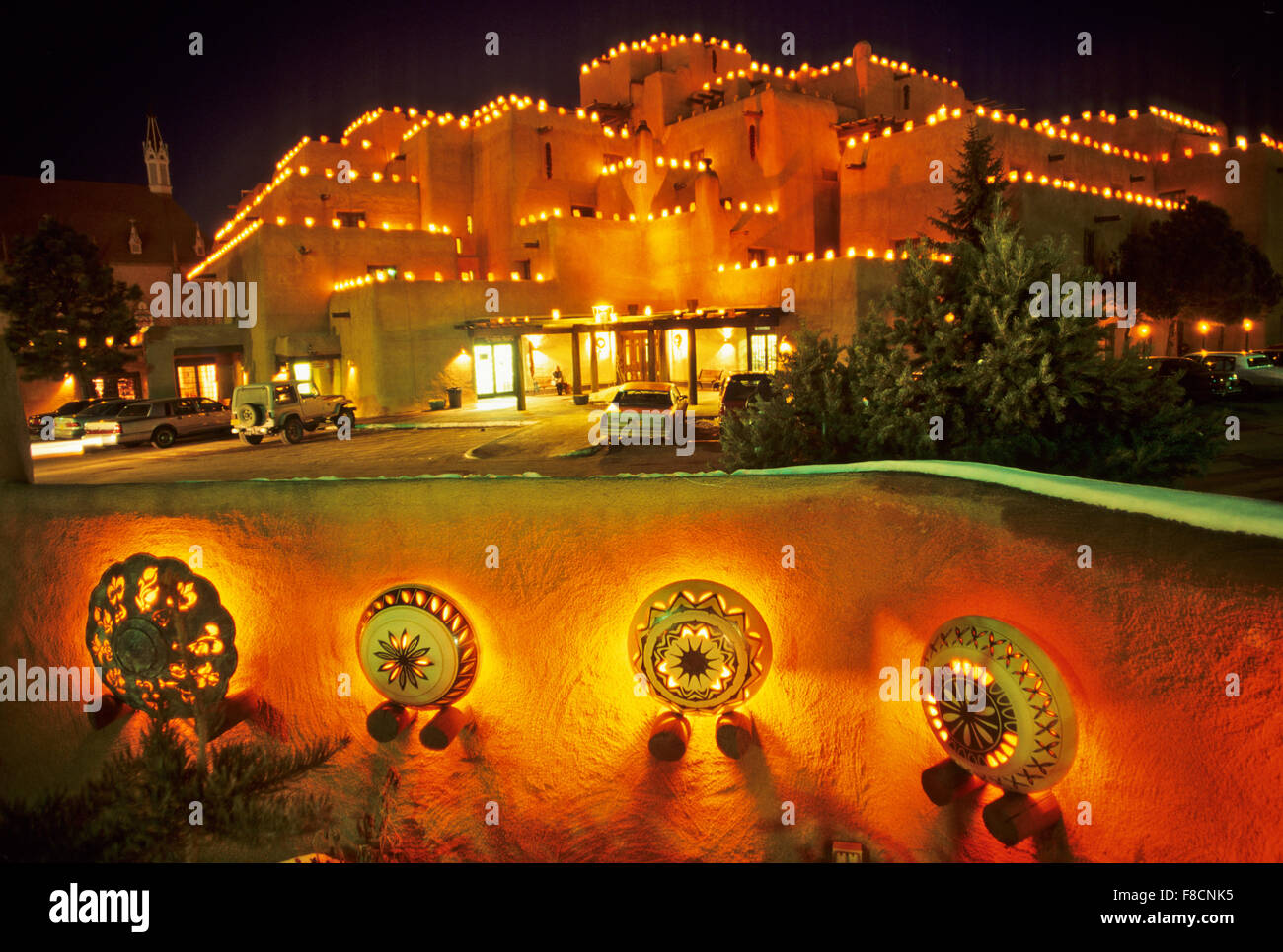 The roof of the Inn at Loretto in Santa Fe is brightened on Christmas ...