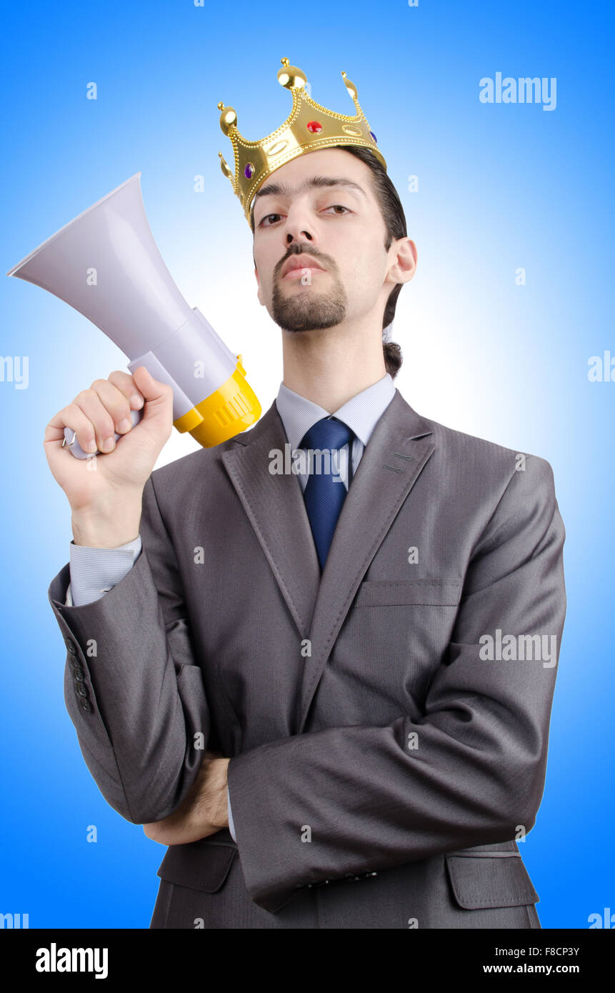 Man shouting and yelling with loudspeaker Stock Photo - Alamy