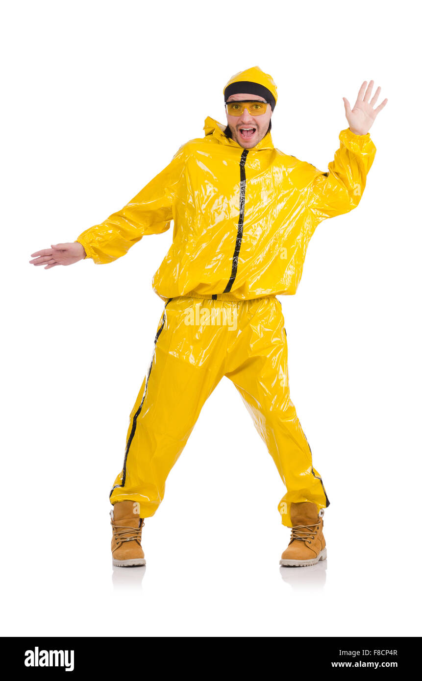 Modern dancer in yellow dress isolated on white Stock Photo - Alamy