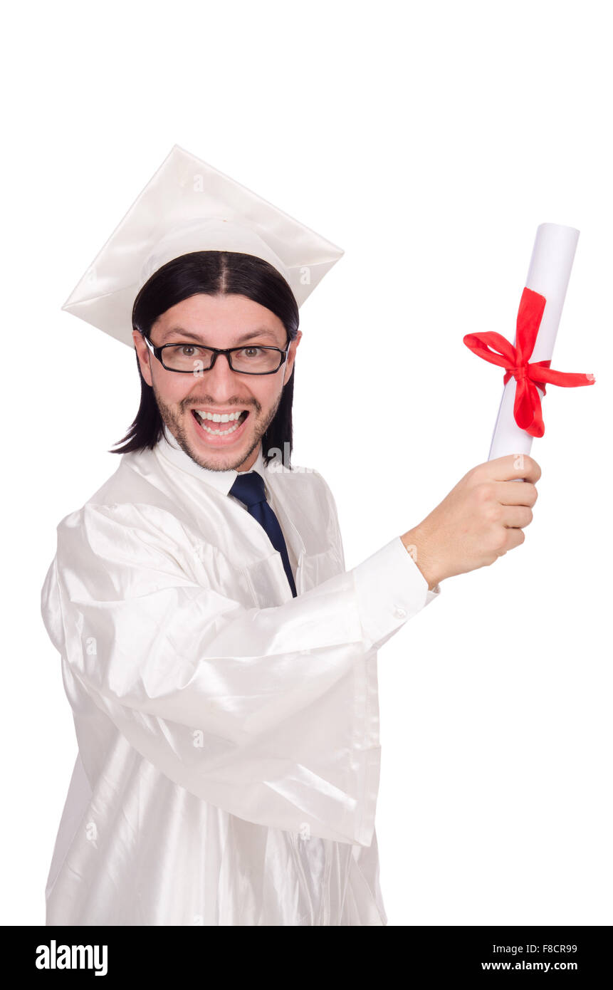 Young male student graduated from high school on white Stock Photo - Alamy