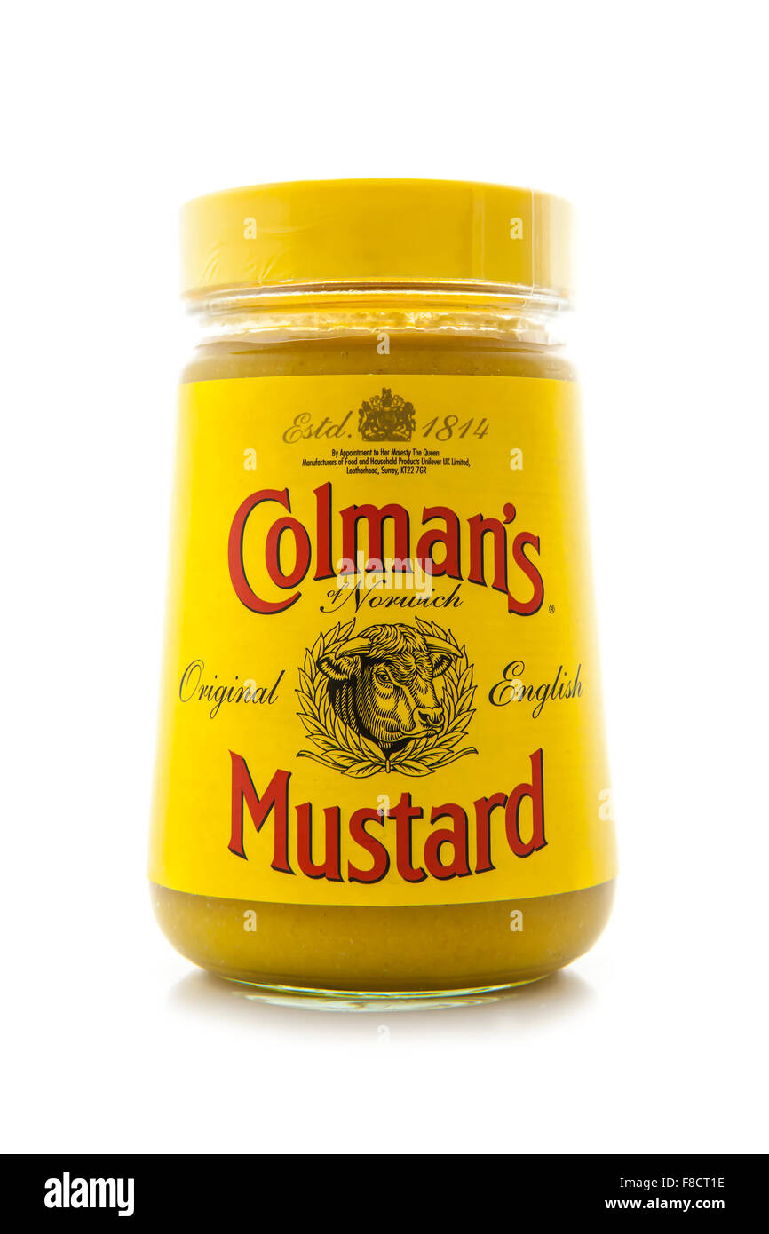 Colemans Classic English Mustard on a white background Stock Photo - Alamy