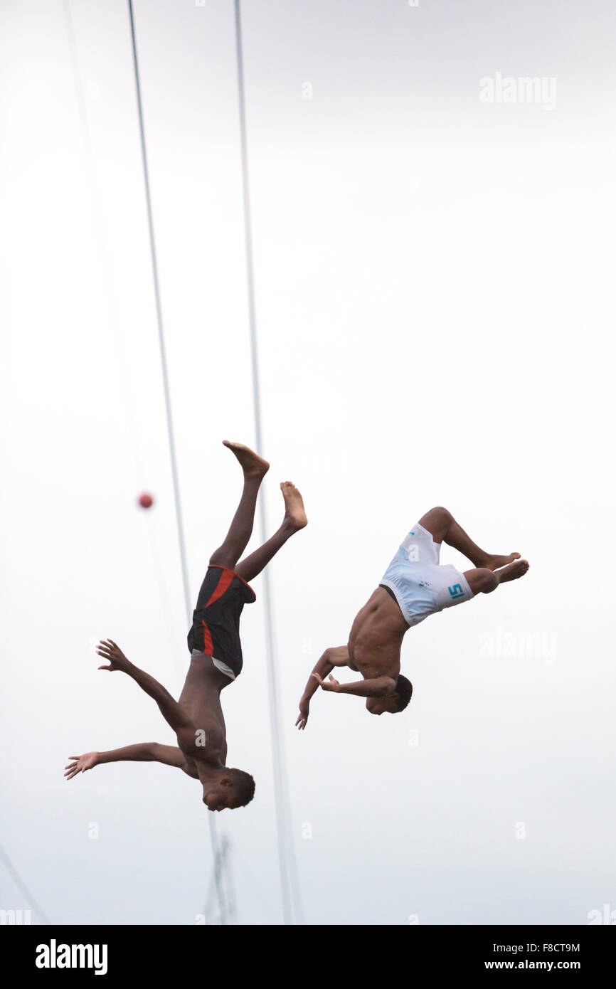 Teenagers jumping back side from a bridge, Ecuador Stock Photo - Alamy