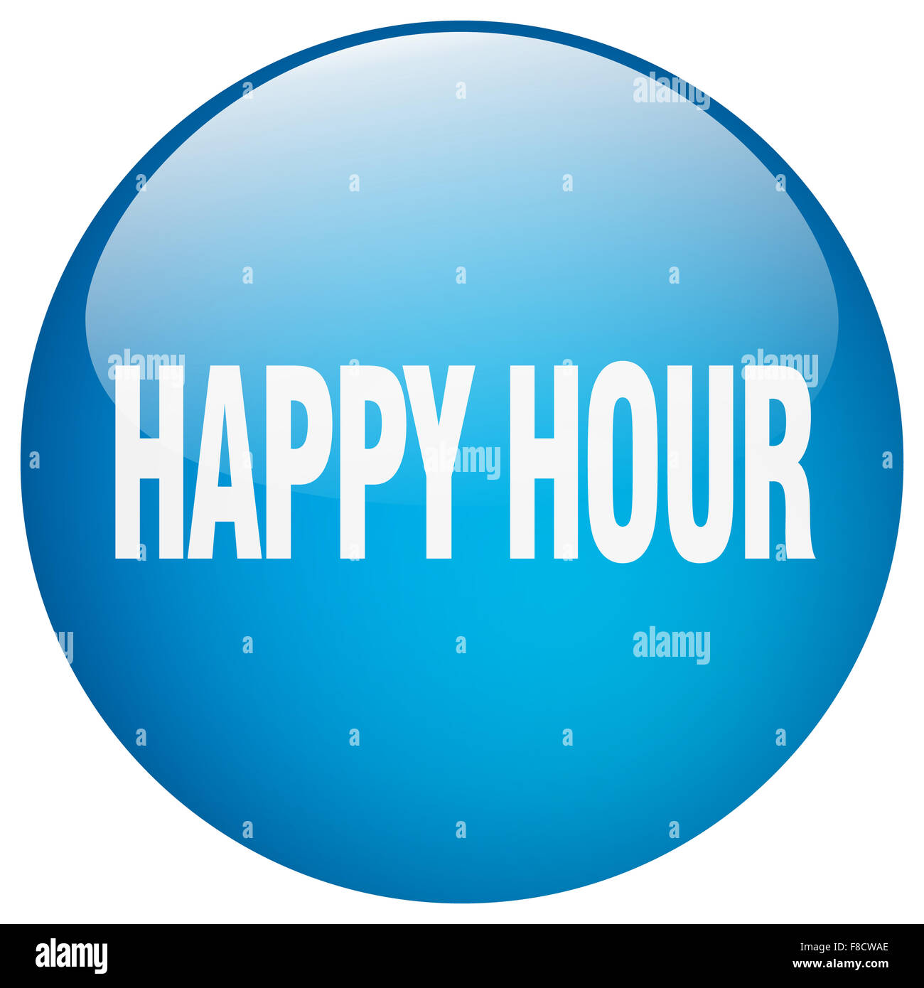 happy hour blue round gel isolated push button Stock Photo - Alamy