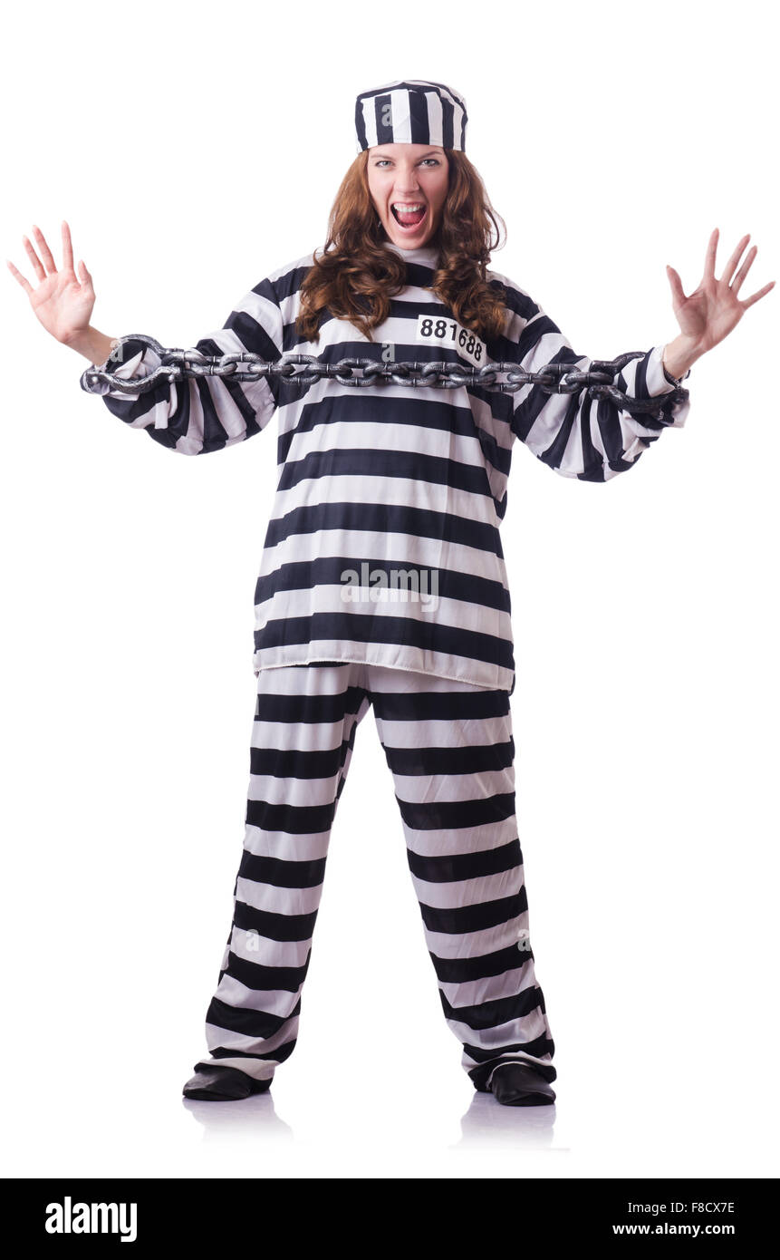 Prisoner in striped uniform on white Stock Photo - Alamy