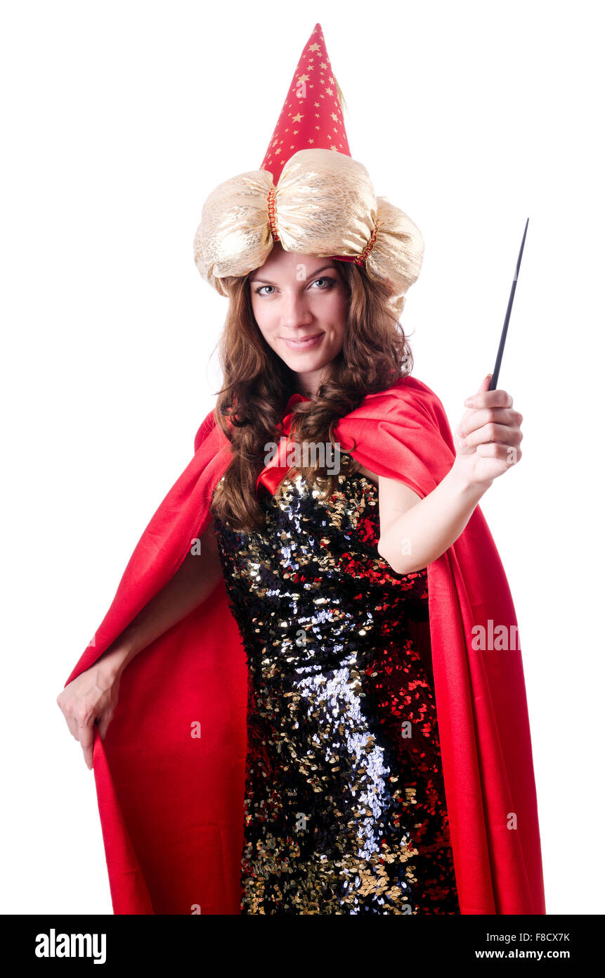Female magician isolated on white Stock Photo - Alamy