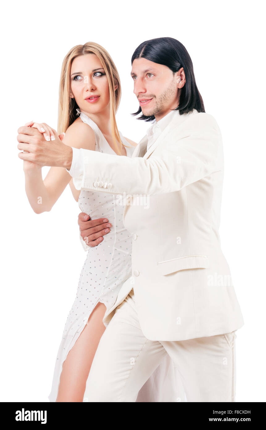 Pair dancing dances isolated on white Stock Photo - Alamy