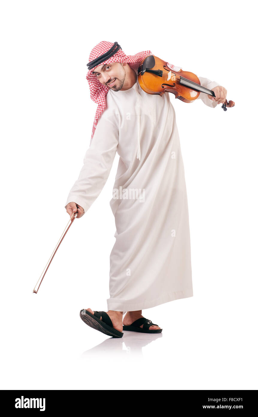 Arab man playing violin isolated on white Stock Photo - Alamy