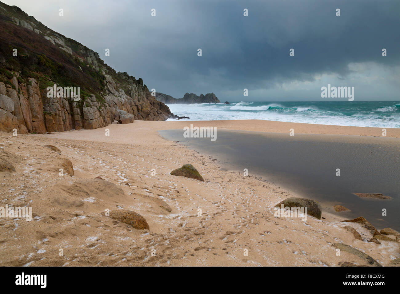 Porthcurno; Beach with Frost Cornwall; UK Stock Photo - Alamy