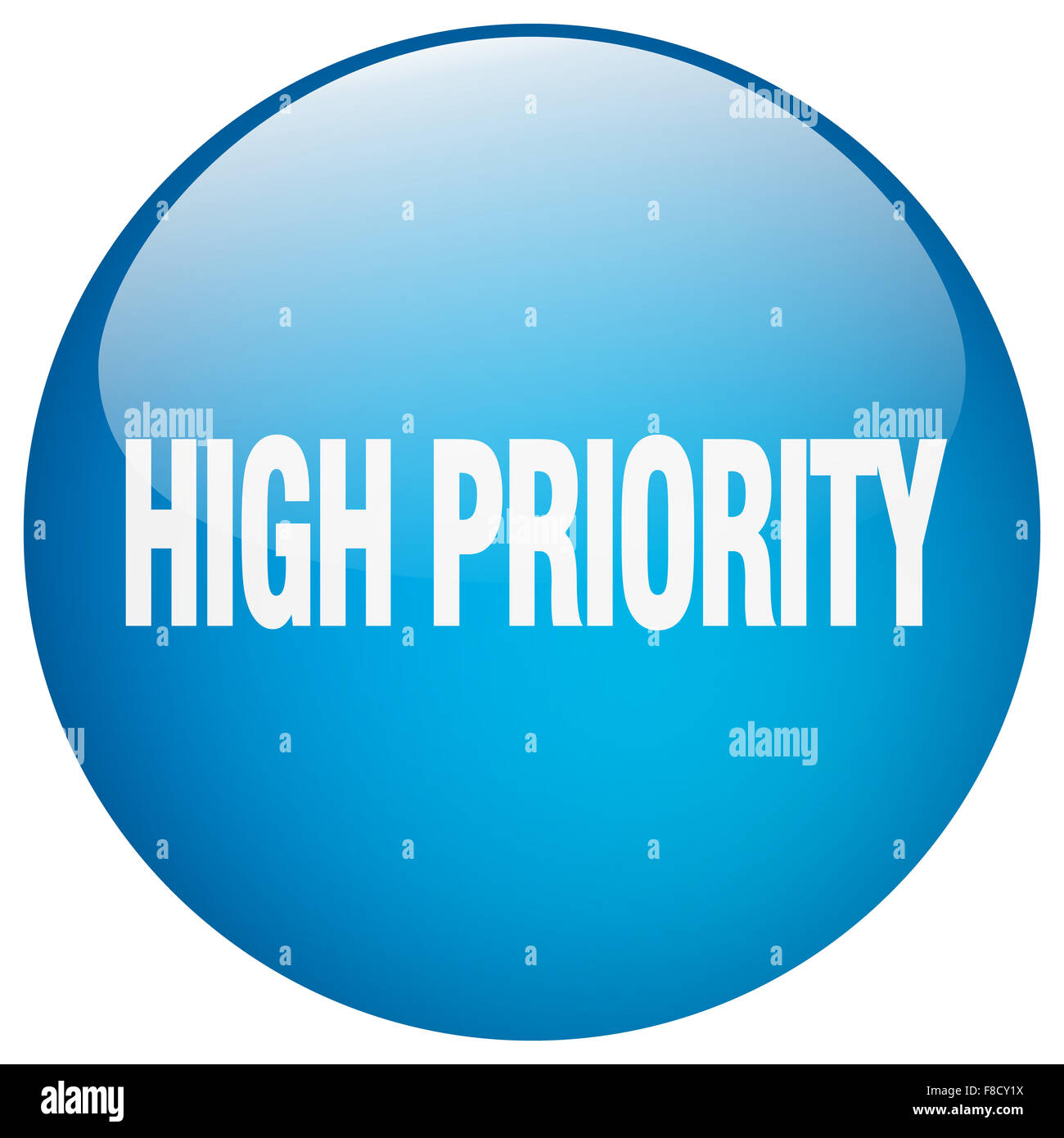 high priority blue round gel isolated push button Stock Photo - Alamy