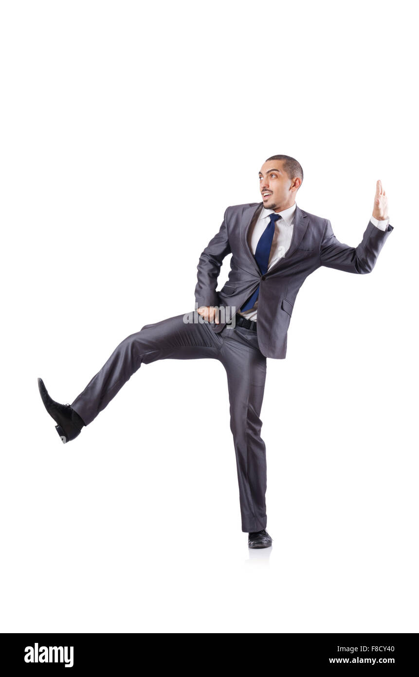 Dancing businessman isolated on white Stock Photo - Alamy
