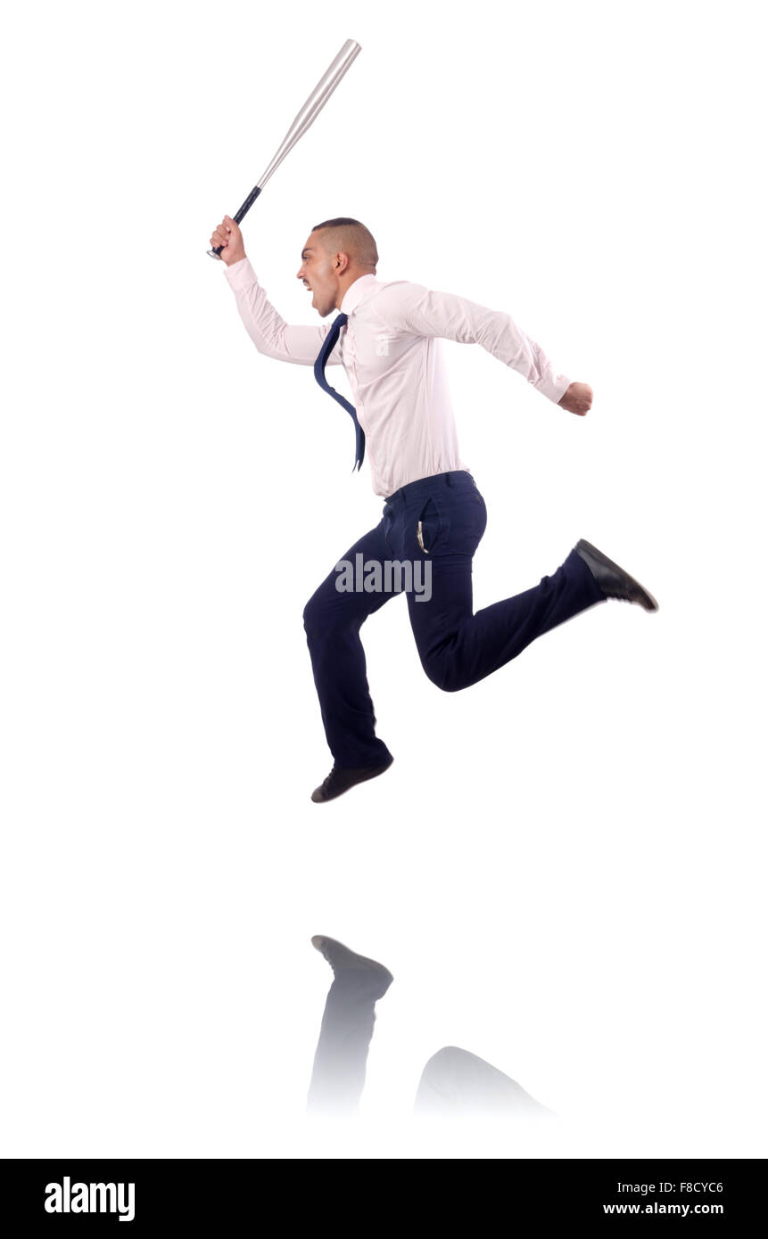 Jumping businessman with baseball bat Stock Photo - Alamy