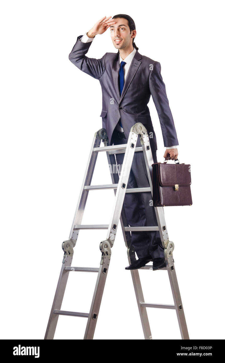 Businessman climbing career ladder on white Stock Photo - Alamy