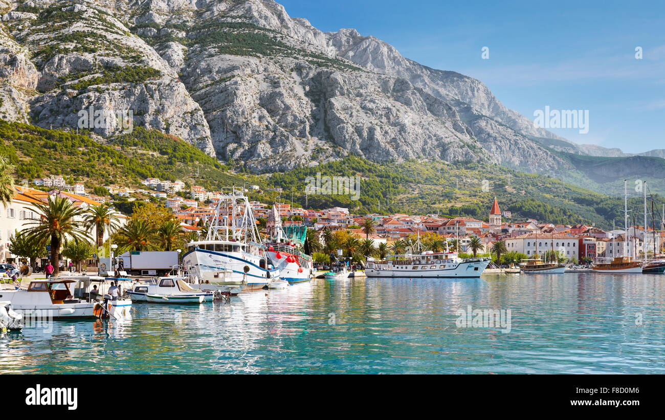 Harbor in the Makarska village, Makarska Riviera - Croatia Stock Photo ...