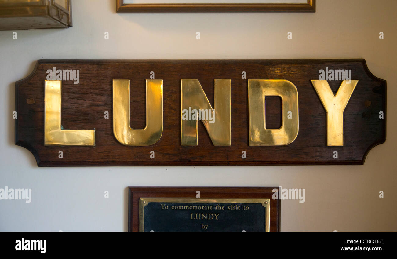 Lundy Island Brass ship style name plaque Stock Photo - Alamy