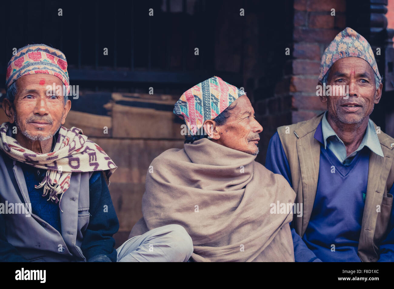 Nepalese men with traditional clothes in Bhaktapur Stock Photo - Alamy