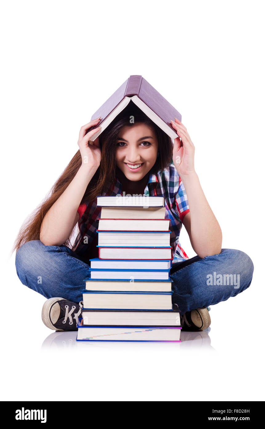 Student with books isolated on white Stock Photo - Alamy