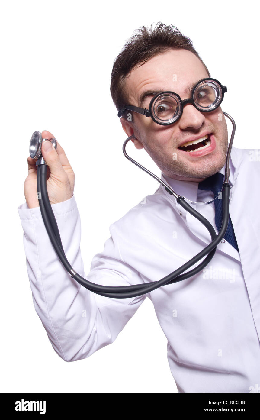 Funny doctor isolated on the white Stock Photo - Alamy