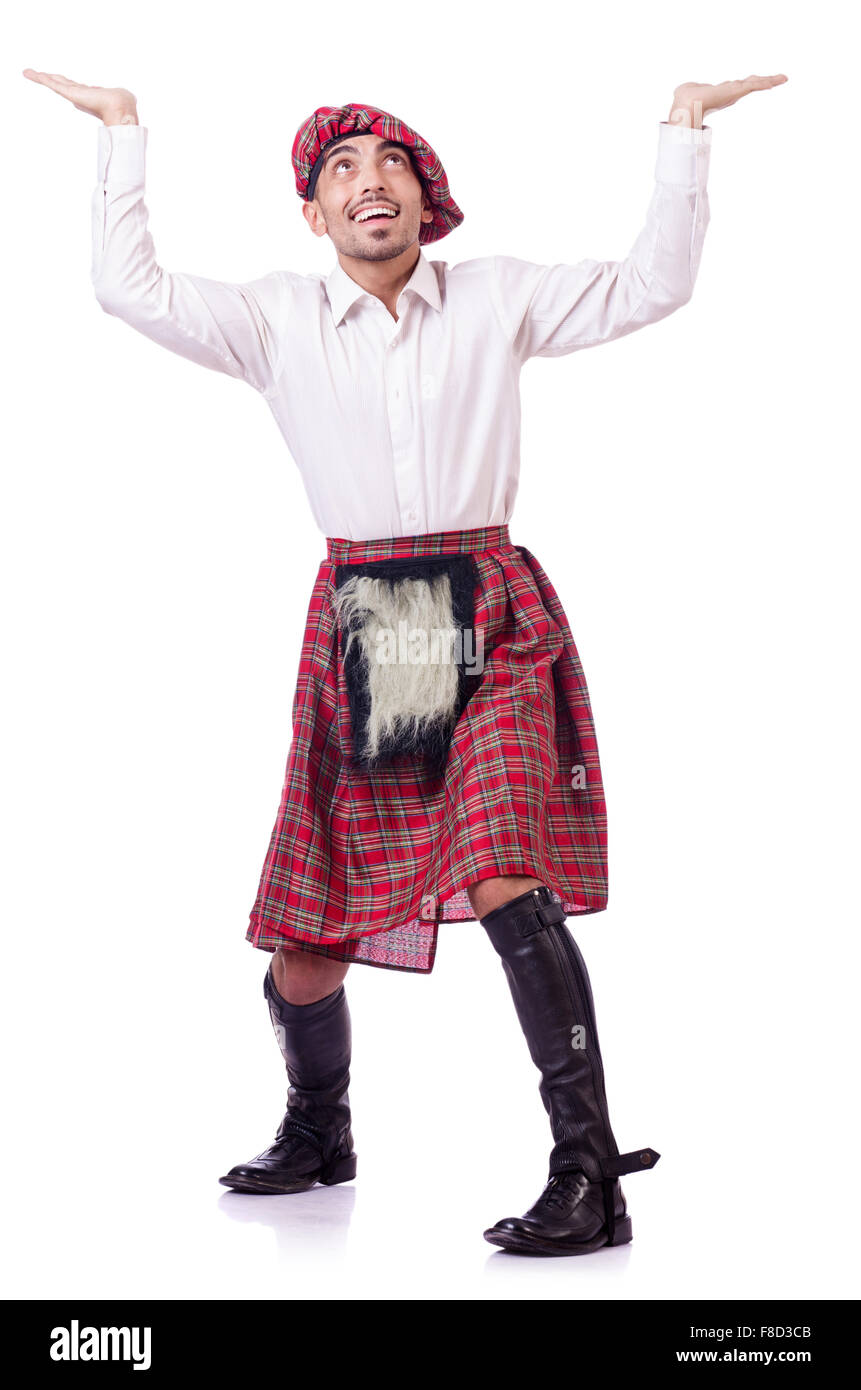 Scottish man pushing virtual obstacle Stock Photo - Alamy