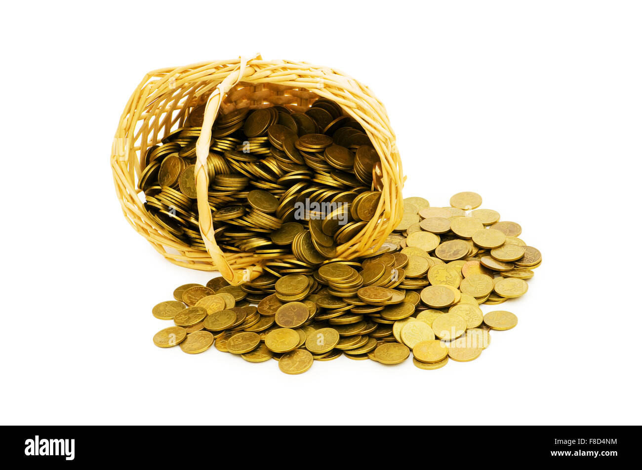 Basket full of coins isolated on white Stock Photo - Alamy