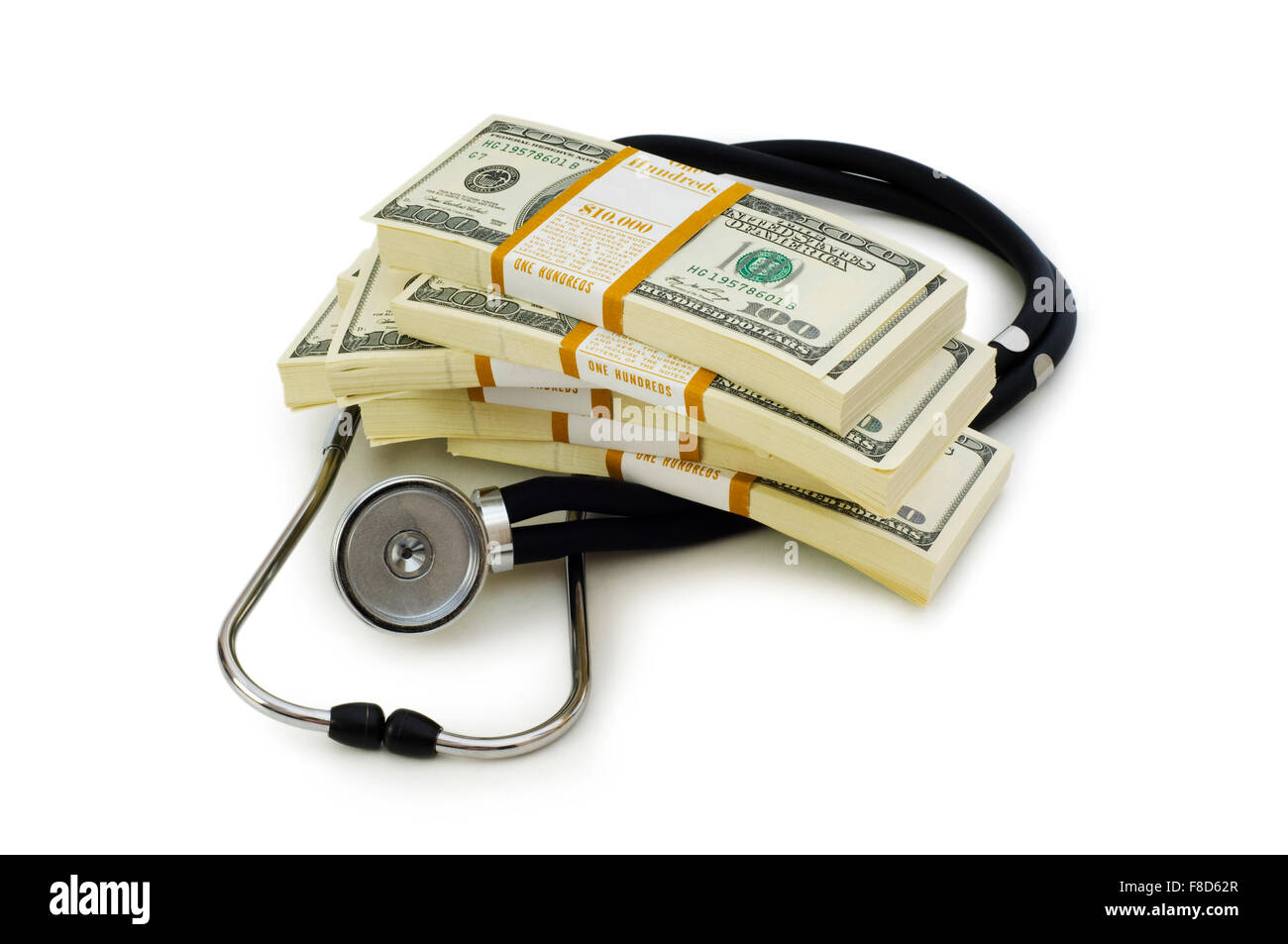 Concept Of Expensive Healthcare With Dollars And Stethoscope Stock