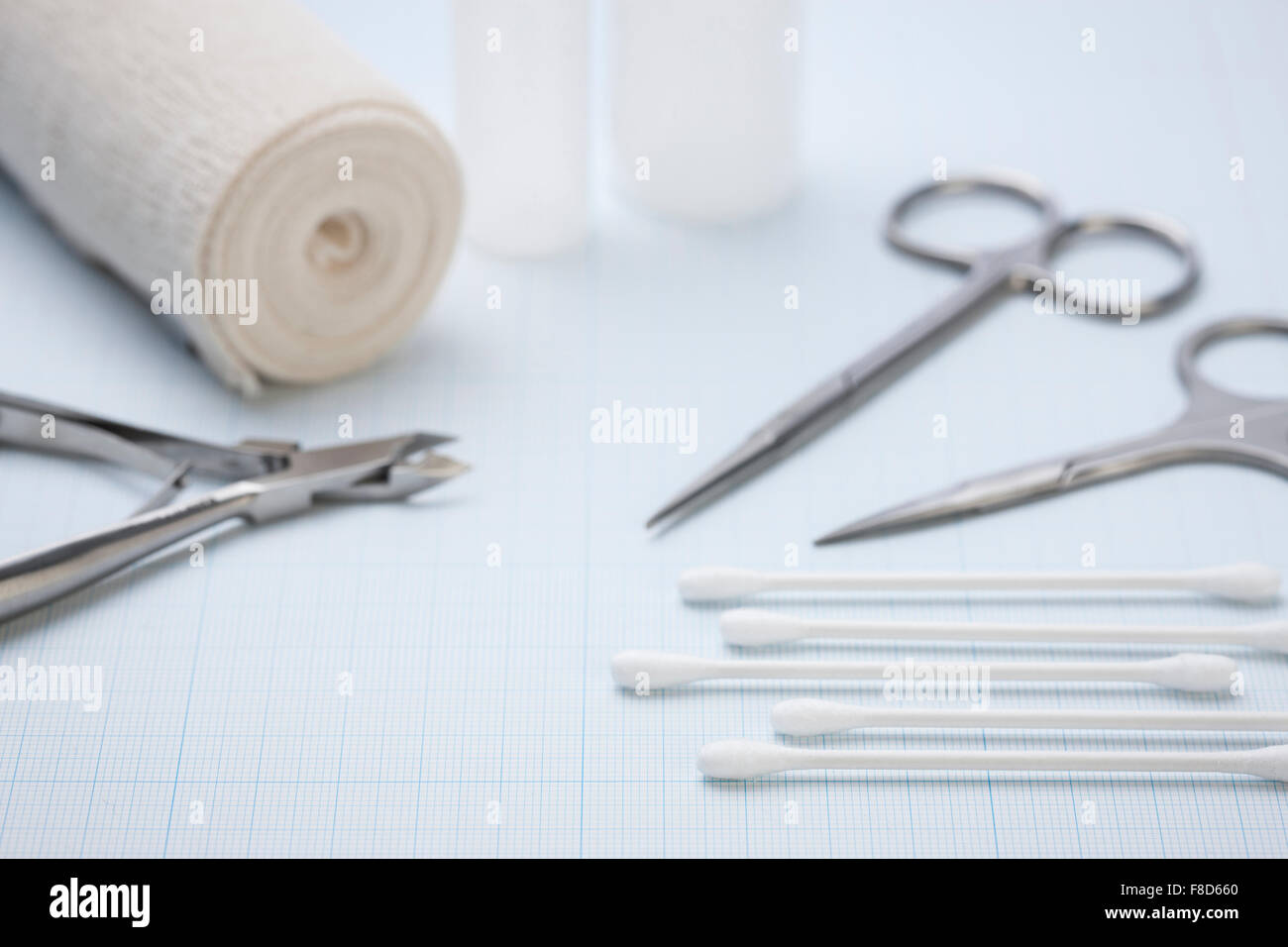 Cotton swabs, operating scissors, and dressing objects Stock Photo - Alamy