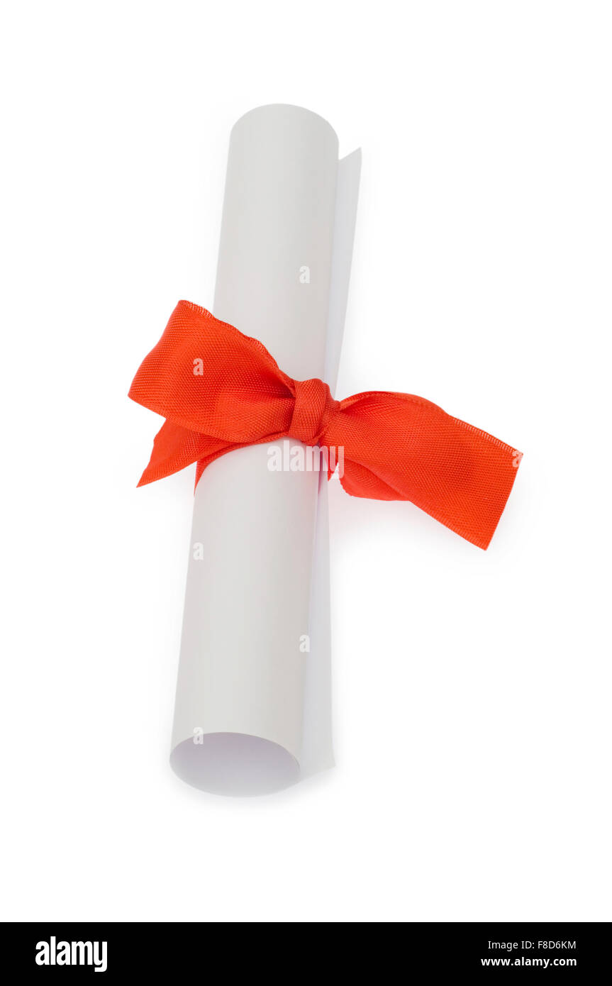 Diploma with red ribbon isolated on white Stock Photo - Alamy