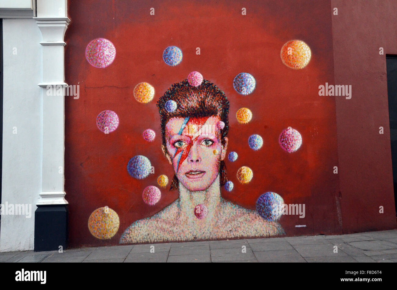 London, UK, 8 December 2015, David Bowie mural in Tunstall Road ...