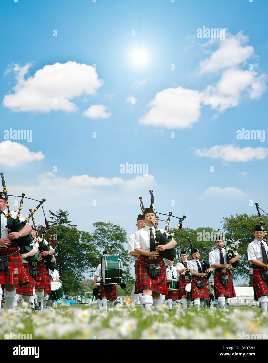 Marching scottish band marching on grass Stock Photo - Alamy
