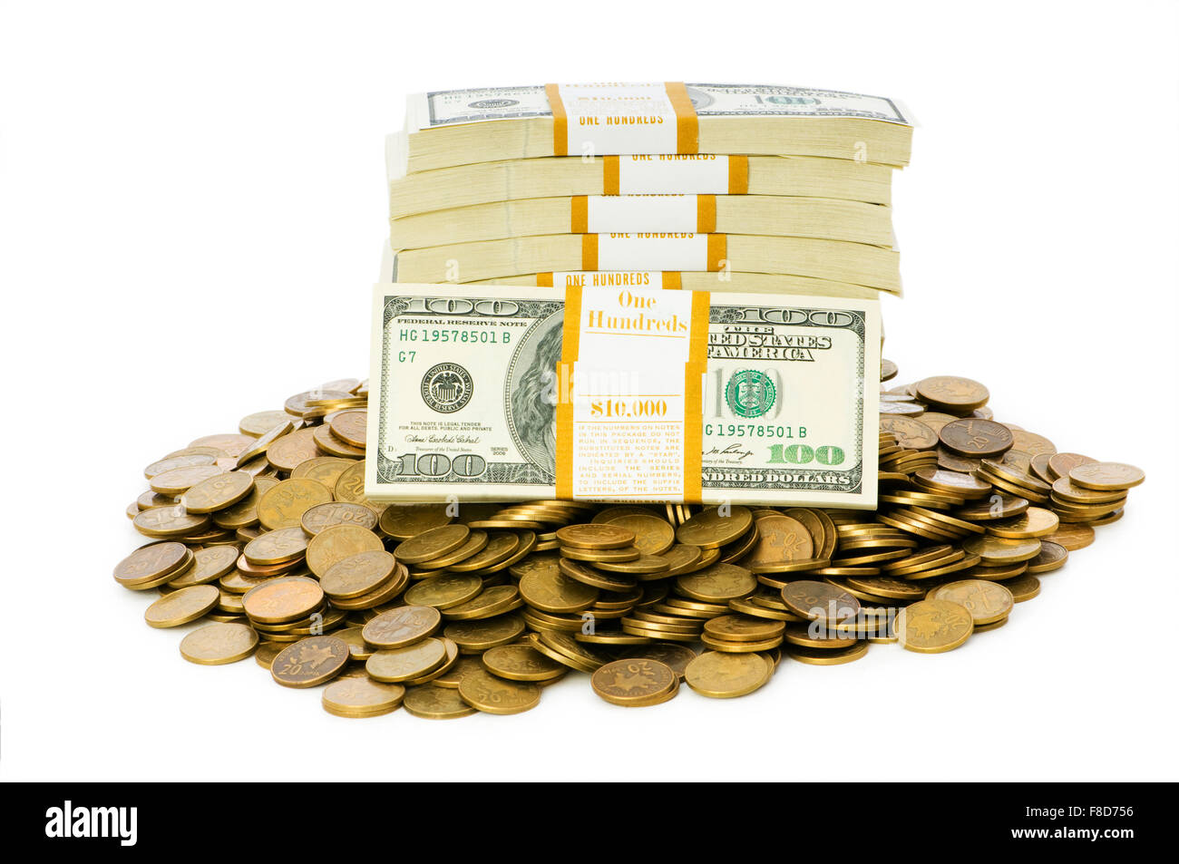 Dollars and coins isolated on the white background Stock Photo - Alamy